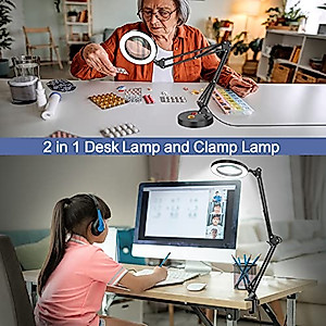 WYZGFRQS 2-in-1 Magnifying Glass with Light, 5X Magnifying Glass with Light and Stand & Clamp, Magnifying Lamp with 72 LED Lights, 3 Modes Stepless Dimmable, Adjustable Swivel Arm