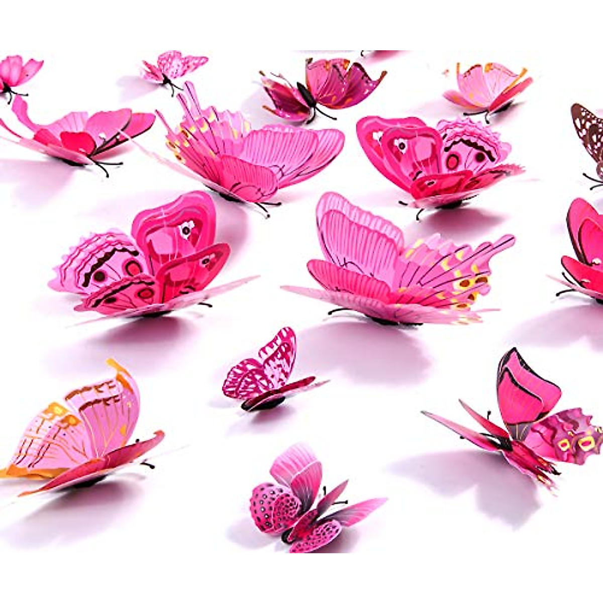 Butterfly Wall Decals 24Pcs 3D Butterflies Stickers Removable Mural Decor for Kids Room Bedroom Decor Living Room Decor (Pink)