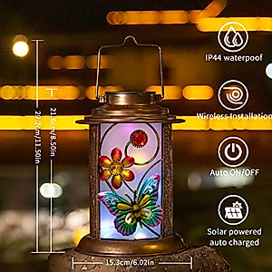 Outdoor Solar Lantern, Solar Hanging Butterfly Lantern, Solar Lanterns Outdoor Waterproof, Red Retro Metal LED Lantern for Outdoor Garden Patio Lawn Decor