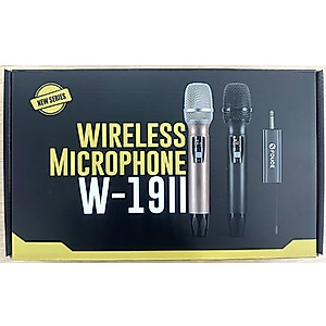 FDUCE Wireless Microphone, Karaoke Mic, UHF Dual Handheld Dynamic System with Rechargeable Receiver for Party, Church, Meeting, Wedding, 260ft (Grey and Gold)
