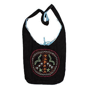 Original Collections Embroidered Peace Sign Stonewashed Cotton Crossbody Shoulder Handbag Large