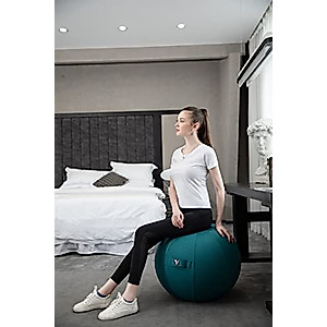 Sitting Ball Chair for Office and Home, Pilates Exercise Yoga Ball with Cover for Balance, Stability and Fitness, Ergonomic Posture Exercise Ball Seat with Handle and Pump (Ocean Blue, 24 in)