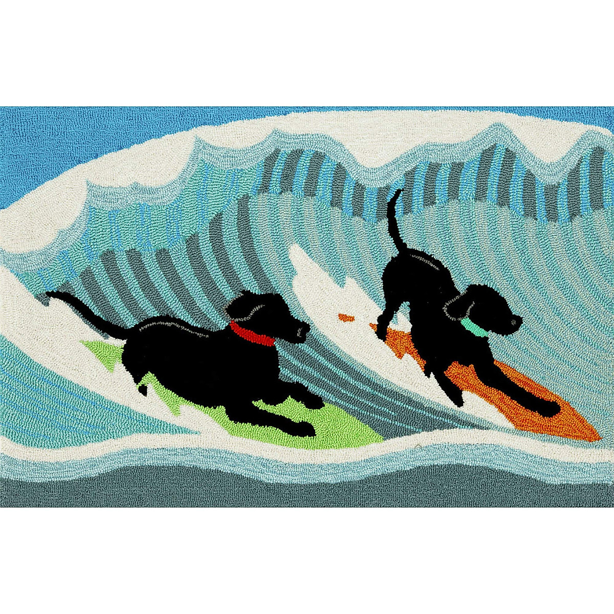 Liora Manne Frontporch Indoor Outdoor Rug - Novelty Design, Hand Hooked, Weather Resistant, UV Stabilized, Foyers, Porches, Patios & Decks, Surfing Dogs, 2' x 3'