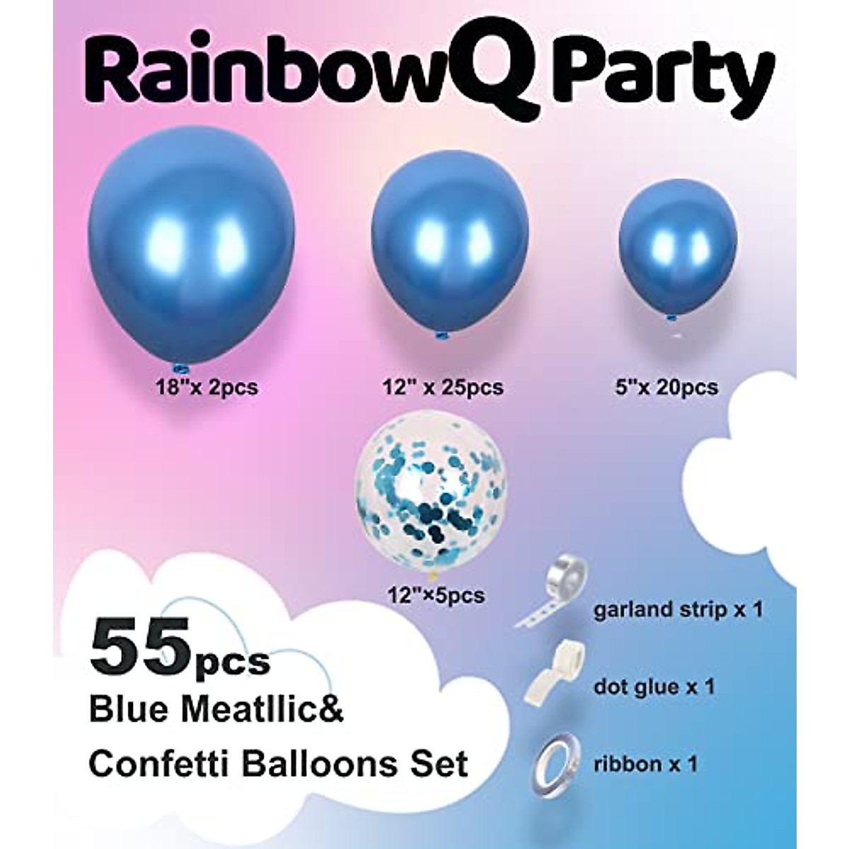 RainbowQ Party 55PCS Blue Metallic Balloons Different Sizes 18/12/5 Inch and Blue Confetti Balloons Shiny Latex Helium Balloons Set for Anniversary Graduation Wedding Birthday Party Decorations