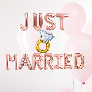 Just Married Balloons, Rose Gold Mylar Balloons Decors For Wedding/Engagement/Bachelorette/Bridal Shower Party Sign Supplies