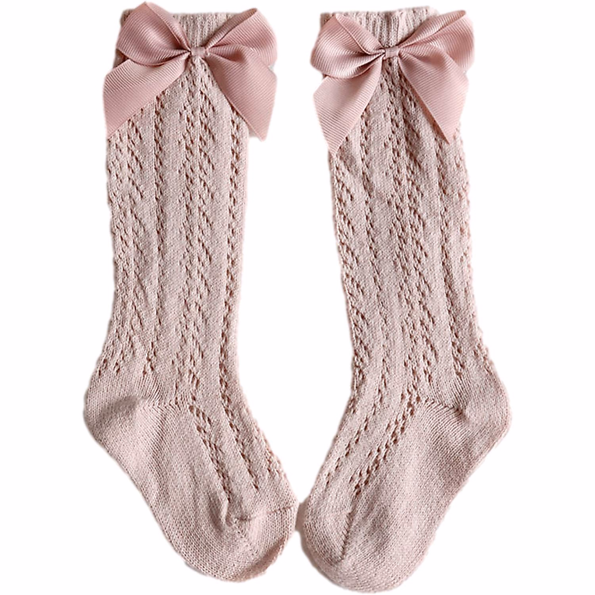 AYIYO Baby Girl Knee-High Socks Toddlers Bow Stockings Newborn Infant Princess Frilly Socks (Pink, 0-12 Months)