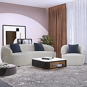 LyuHome Curved Sofa Couch, 35" Modern Single Seat Sofa Chair, Upholstered Boucle Sofa Chair with Pillows for Living Room Bedroom Apartment Tufted Sofa, Beige