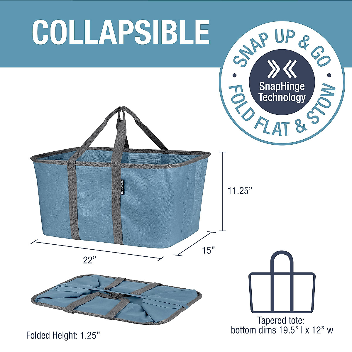 CleverMade Collapsible Laundry Tote, Denim/Charcoal 2PK - 50L (13 Gal) Collapsible Laundry Baskets with Sturdy Pop-Up Wire Frame and Long Carry Handles - Space-Saving Collapsible Hamper