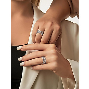 YL Twisted Knot Rings 925 Sterling Silver Criss Knot Ring 18k White Gold Plated Cubic Zirconia Infinity Statement Rings for Women-size8