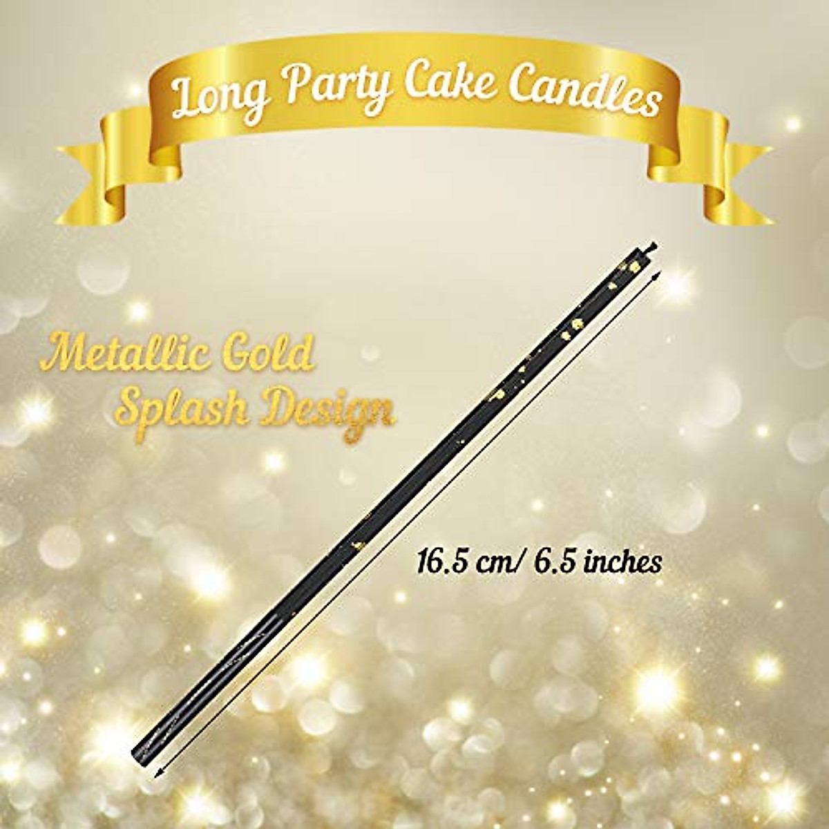 Nuanchu 12 Pieces Birthday Cake Candles Long Thin Holiday Candles for Wedding Birthday Anniversary Graduation Retirement Party Festivals Cake Decorations (Black and Gold)