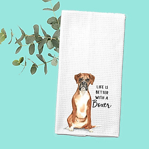 Watercolor Life is Better with a Boxer Microfiber Kitchen Tea Bar Towel Gift for Animal Dog Lover