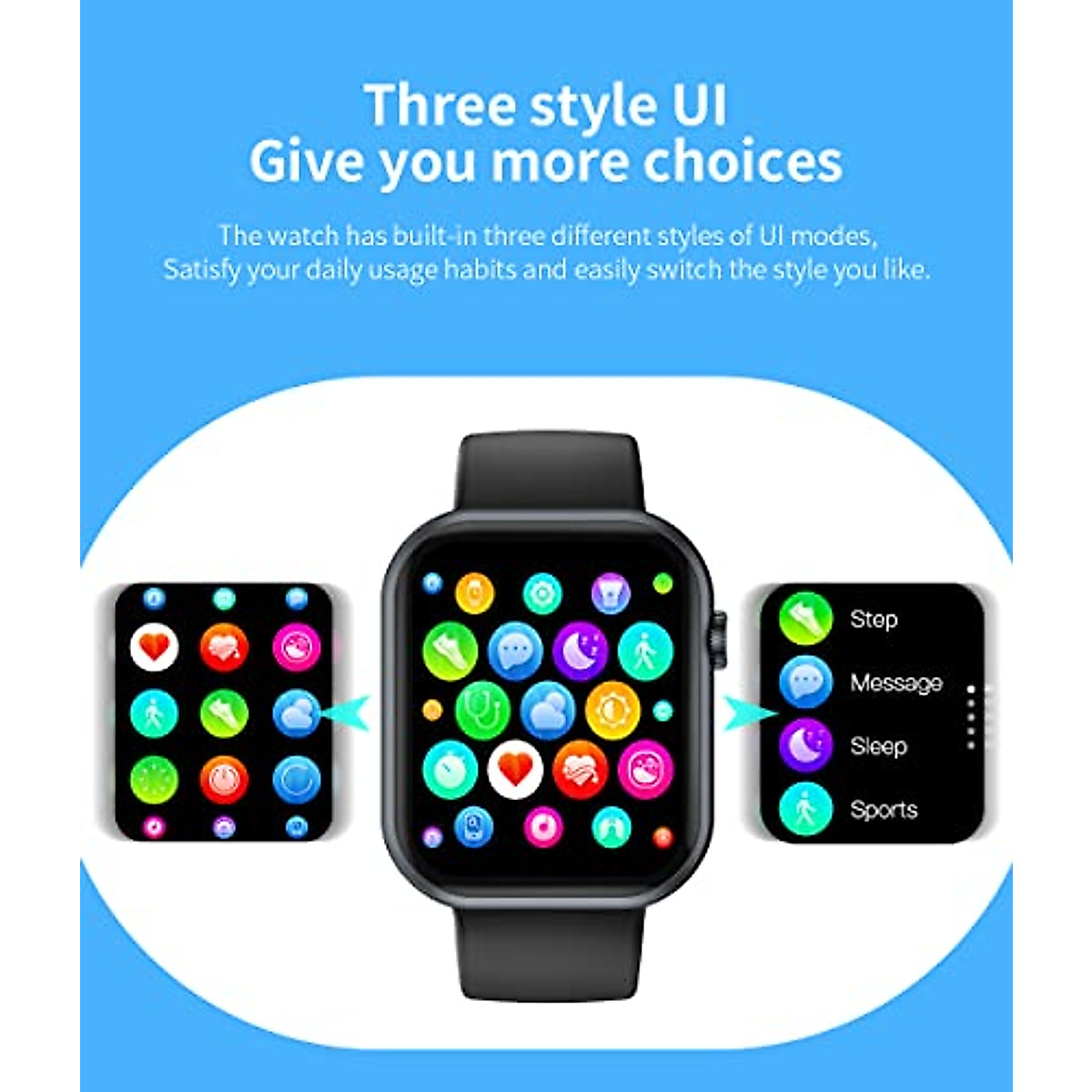 Smart watch, answer/dial phone, 1.83 inch fitness tracker, applicable to Android, IOS, sleep monitoring with blood pressure and blood oxygen, IP68 waterproof, applicable to men and women（Black）