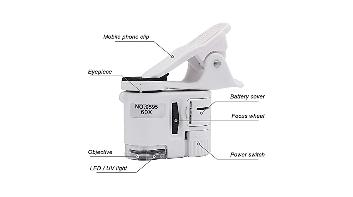 60x Pocket Microscope - Portable Magnification with Smartphone Adapter