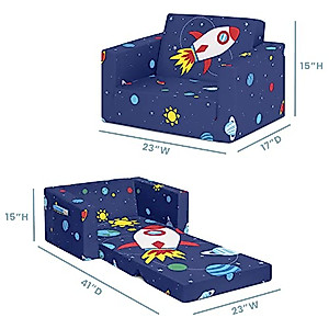 Delta Children Cozee 2-in-1 Convertible Sofa to Lounger - Comfy Flip Open Couch/Sleeper for Kids, Space