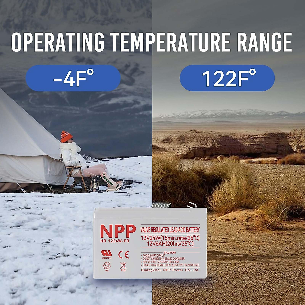 NPP HR1224W 12V 144Watts 24Watt/ Cell AGM Sealed Lead Acid Rechargeable UPS Battery, Replace 12V 6Ah, 6.5Ah APC Back-UPS NS 1250, Flame Retardant High Rate UPS Battery