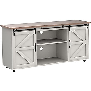 Farmhouse Coffee Bar Cabinet, 58”Kitchen Coffee Bar Cabinet with Storage, White Coffee Bar with Sliding Barn Door for Dinning Room, Living Room