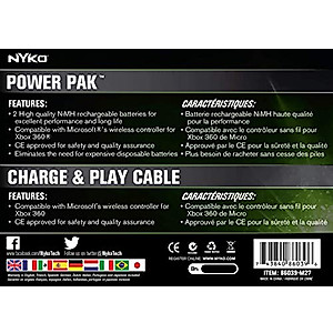 Nyko Power Kit Plus - 2 Pack Rechargeable Battery with Charge Cable for Xbox 360