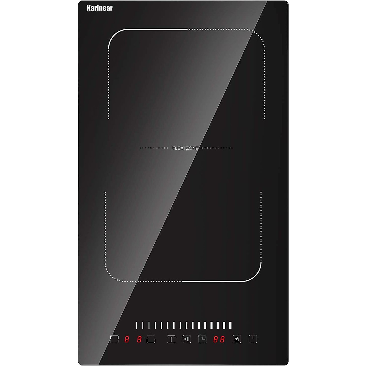 Karinear Induction Cooktop 2 Burners, 3500W 12'' Built-in Induction Stovetop with Flex Zone,Child Safety Lock, Timer, Pause, Slider Control Black Glass Electric Cooktop 220-240V Hard Wire