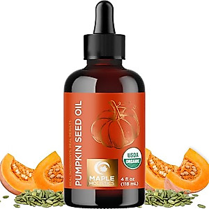 USDA Organic Pumpkin Seed Oil - 100% Pure Pumpkin Seed Oil for Hair Growth Dry Skin and Anti Aging Face Oil - Organic Hair Oil for Dry Damaged Hair and Growth - Virgin Cold Pressed & Unrefined (4oz)