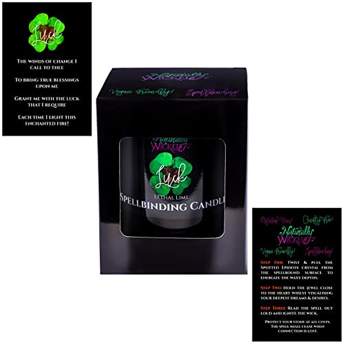 Naturally Wicked Spellbinding Luck Candle with Crystal, Wood Wick & Gift Box