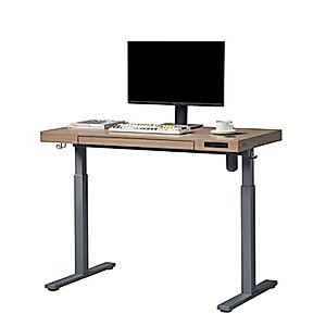 kowo Electric Height Adjustable Standing Desk with Drawer, 48" Home Office Wooden Computer Desk Ergonomic Memory Control Workstation Sit Stand Desk, Greige/Grey