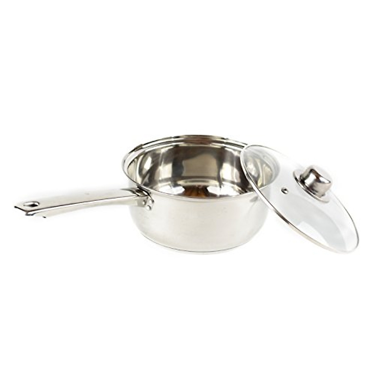 Gourmet Chef 1-Quart Stainless Steel Stock Sauce Pan with Glass Lid Kitchen Basics - Small Saucepan with Capsulated Even Heat Base, Vented Hole on Cover, Dishwasher Safe, and Stay-Cool Riveted Handles