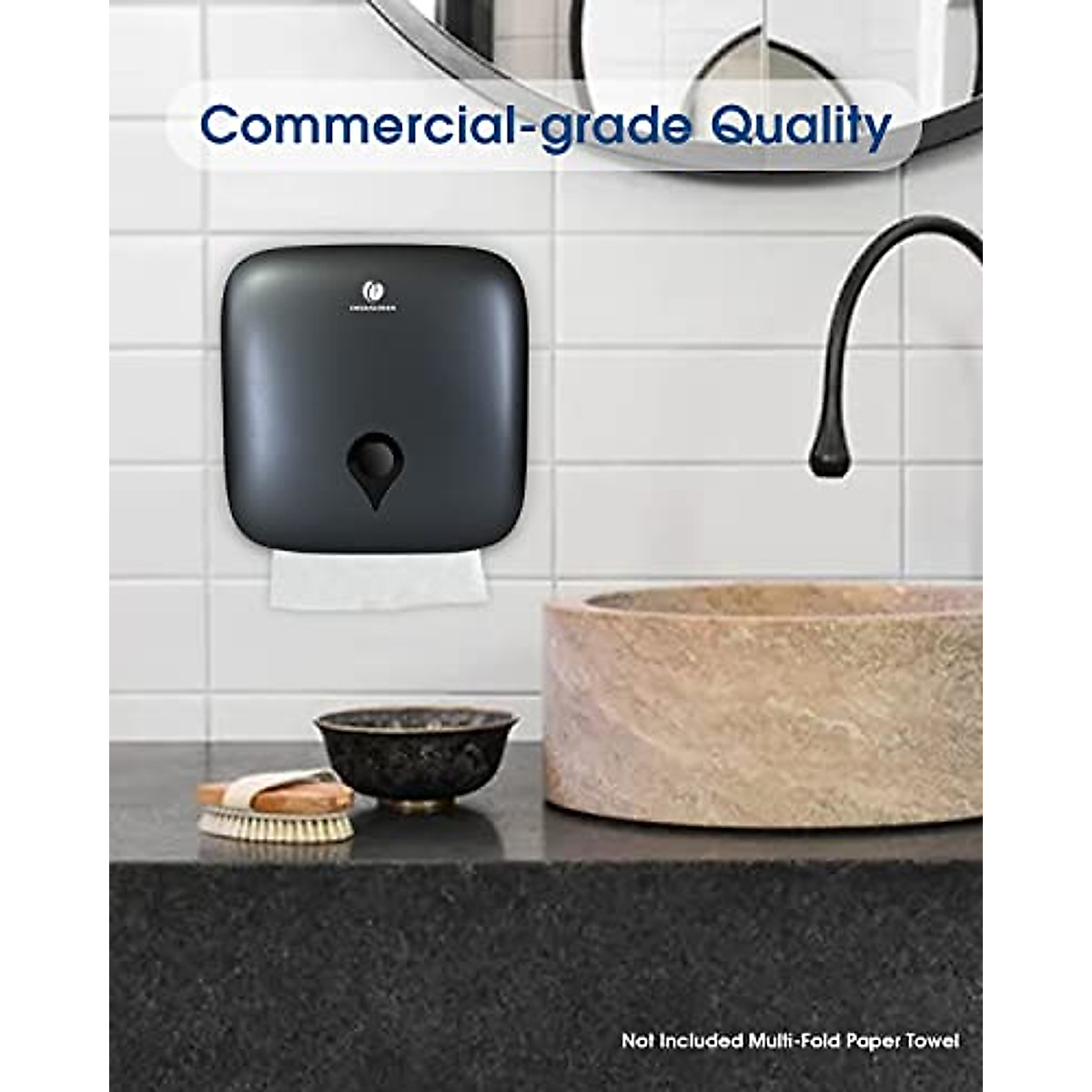 Paper Towel Dispenser, C-Fold and Multifold Tissue Towel Dispenser for Bathrooms, Kitchens and High-Traffic Washrooms, CHUANGDIAN, Dark Grey