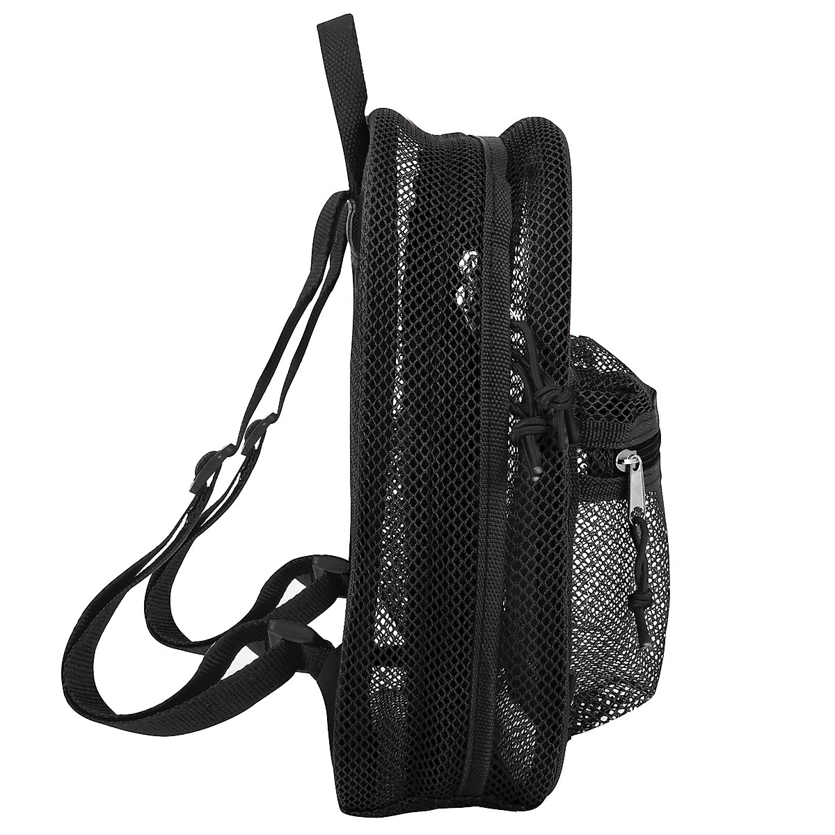 Mini Mesh Backpack for Women, Girls, Kids for School, Beach Toys, Pool, and Swimming Gear; Mini Transparent Backpacks with Padded Straps (Black)