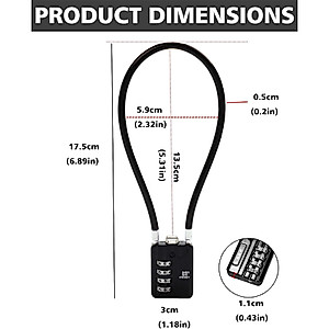 RESET-201 (2 Pack) 4 Digit Combination Padlock with 12 inch (30cm) Steel Cable,Cable Lock for Trash Can, Locker, Gym Locker, Luggage, Suitcase, Gun Case, Trigger,Helmet, 5mm Diameter, Black