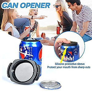 Can Opener Manual Beer Hand Held Safety Easy Camping Side Cut Can Openers Cover Smooth Edge, with Bottle Opener Black