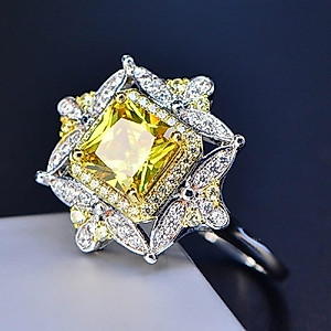 925 Sterling Silver Yellow Diamond Princess Cut Diamond Ladies Ring Luxury Party Square Cut Simulation 5A Moissanite Engagement Ring CZ Ladies Ring Fashion Wedding Ring Ring Size 6-10 603 (8)