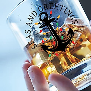 Toasted Tales Seas And Greetings Christmas Drinking Glasses | 11 oz Bourbon Whiskey Rock Glass | Novelty Christmas Whiskey Tasting Glasses | Christmas Home Décor Accessory | Holiday Glassware