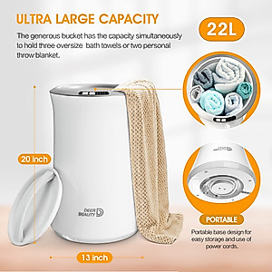 22L Towel Warmers, Luxury Bucket Towel Warmer Large Hot Towel Heater Bucket Style with Adjustable Timer Fits Up to Two 40”x70” Towels Textile Warmer for Blankets Bathrobes PJs (Pearl White)