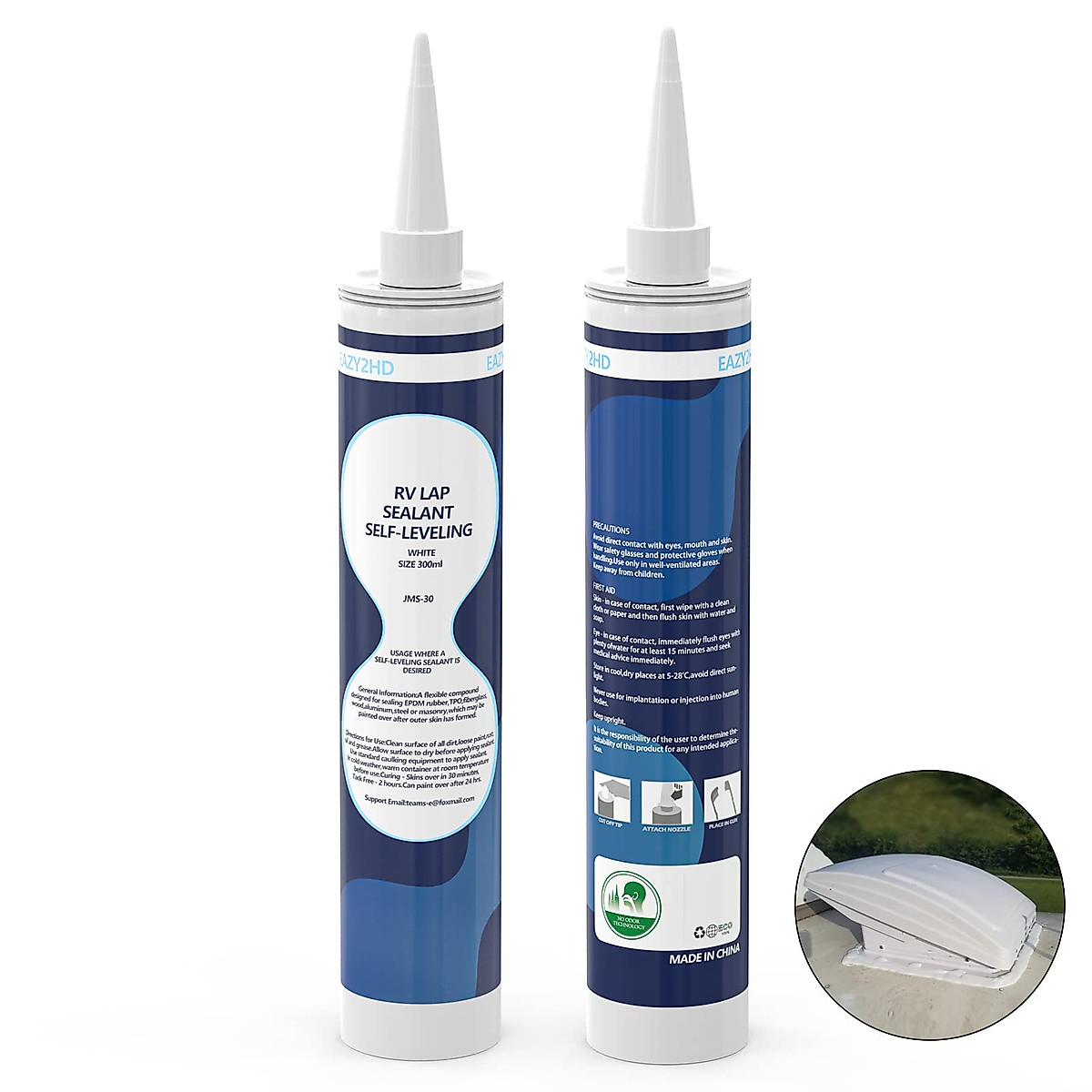 Eazy2hD 2 Pack RV Self Leveling Lap Sealant for RV Roofs,RV Roof Sealant,Camper Caulking, Camper Sealer for Rubber Roof EPDM,White