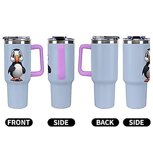 Puffins Bird 40 Oz Car Cup Stainless Steel Travel Mug Leak-Proof Insulated Tumbler with Handle Violet-style