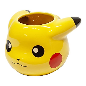 16 OZ Pokemon OFFICIAL Pikachu Face Molded Yellow Ceramic Coffee Mug, Novelty GIFT for Pokemon fans