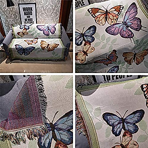 PHNAM Butterfly Throw Blanket with Fringe for Couch Bed Soft Decorative Cozy Woven Knit Warm Bed Throws Reversible for Chair, Sofa, Living Room, Bedroom (51x63 inches) (Butterfly)