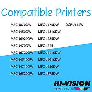 HI-Vision® 8 Pks Compatible LC-103 LC103 XL High Yield 2X(Black,Cyan,Yellow,Magenta) Ink Cartridges Replacement for DCP-J152W,MFC-J245,J285DW,J450DW,J470DW,J475DW,J650DW,J870DW,J875DW Printer