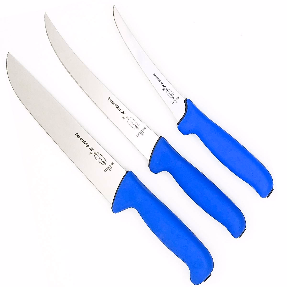 F. DICK Expertgrip 3-Piece Butcher Knife Set - Butcher Knife, Breaking Knife And Boning Knife - Includes Diammark Dual Action Sharpener For Four Total Pieces