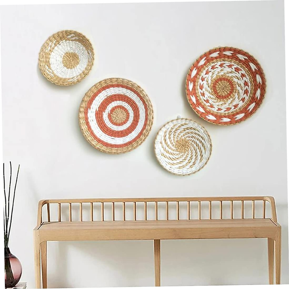 OnIUeZky Hanging Woven Wall Basket Wall Basket Decor Chic Boho Handcrafted Baskets Modern Farmhouse & Rustic Wall Decor 4, Diameter 30cm