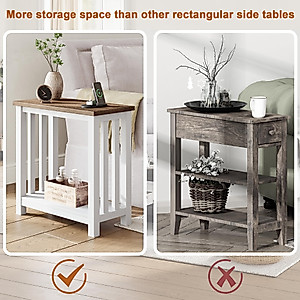 ChooChoo Farmhouse End Tables Set of 2, Narrow Side Tables for Small Spaces, Night Stands with Storage Shelf for Living Room and Bedroom, White and Brown