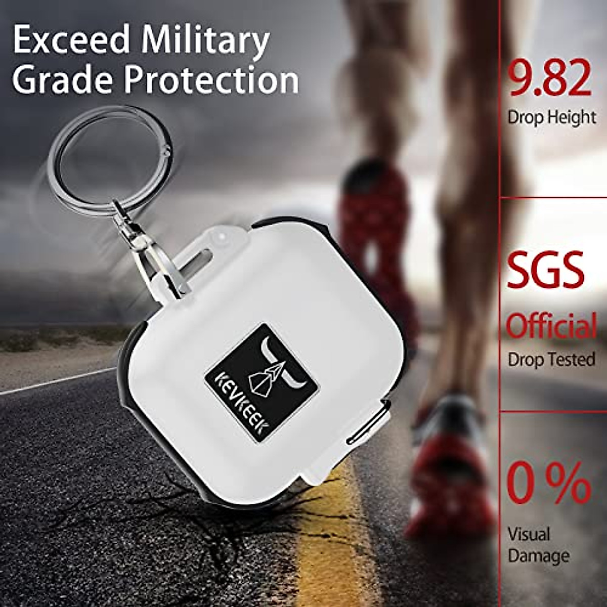 Drop Protected AirPods Case,Waterproof Up to 3 Feet,PC+TPU Material Compatible Wireless Charging for Apple Airpods Series 1 & 2, Carabiner Included-Opacity White & Black