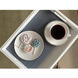 Set of 2 Ombre Wooden Serving Tray for Ottoman Coffee Table Breakfast in Bed Tea Accessory Organizer (16 & 10 Inch Grey Ombre)