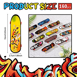 160 Pieces Fingerboard Finger Mini Skateboard Party Favors Toy Finger Boards Set with Double Sided Pattern Finger Toys Birthday Gift for Teens and Adults, Random Pattern