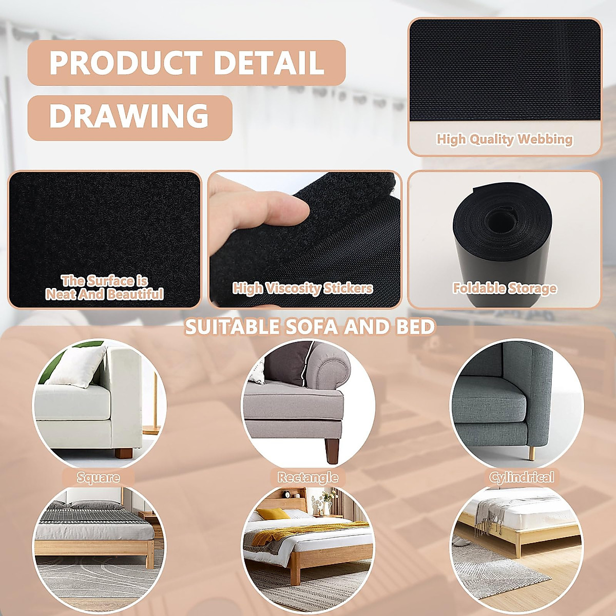 2 Pieces 39.3 Feet Under Couch Blocker with Hook & Loop Tape, Adjustable Under Bed Blocker for Pets, Couch Bumpers for Under Couch Carpet, Furniture Gap Blocker Filler Barrier (4.3" W)