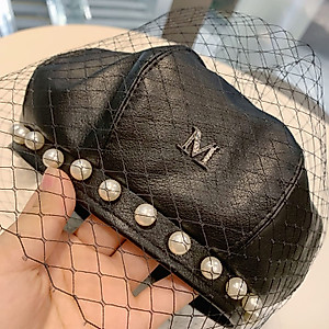 Beret Hat, Leather beret, French retro beret, unique design, Fashion match, pearl lace decoration, simple casual pumpkin hat for ladies