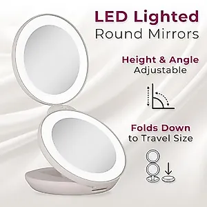 Zadro 4.5" Round LED Compact Mirror 10X/1X Travel Mirror with Lights and Magnification 3 AAA batteries LED Makeup Mirror