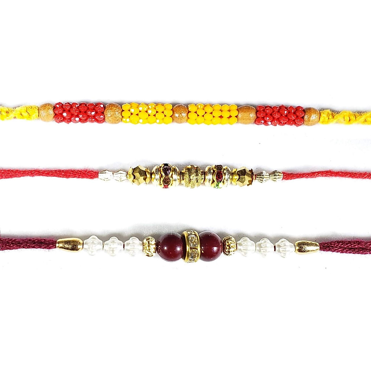 Set of 3 Rakhi - Rakhi for Bhaiya, Bhabhi, Indian Rakhi for Brother, Rakshabandhan Festival, Rakhi Bracelets/Rakhi Threads with Kumkum, Rice and Gift Envelope