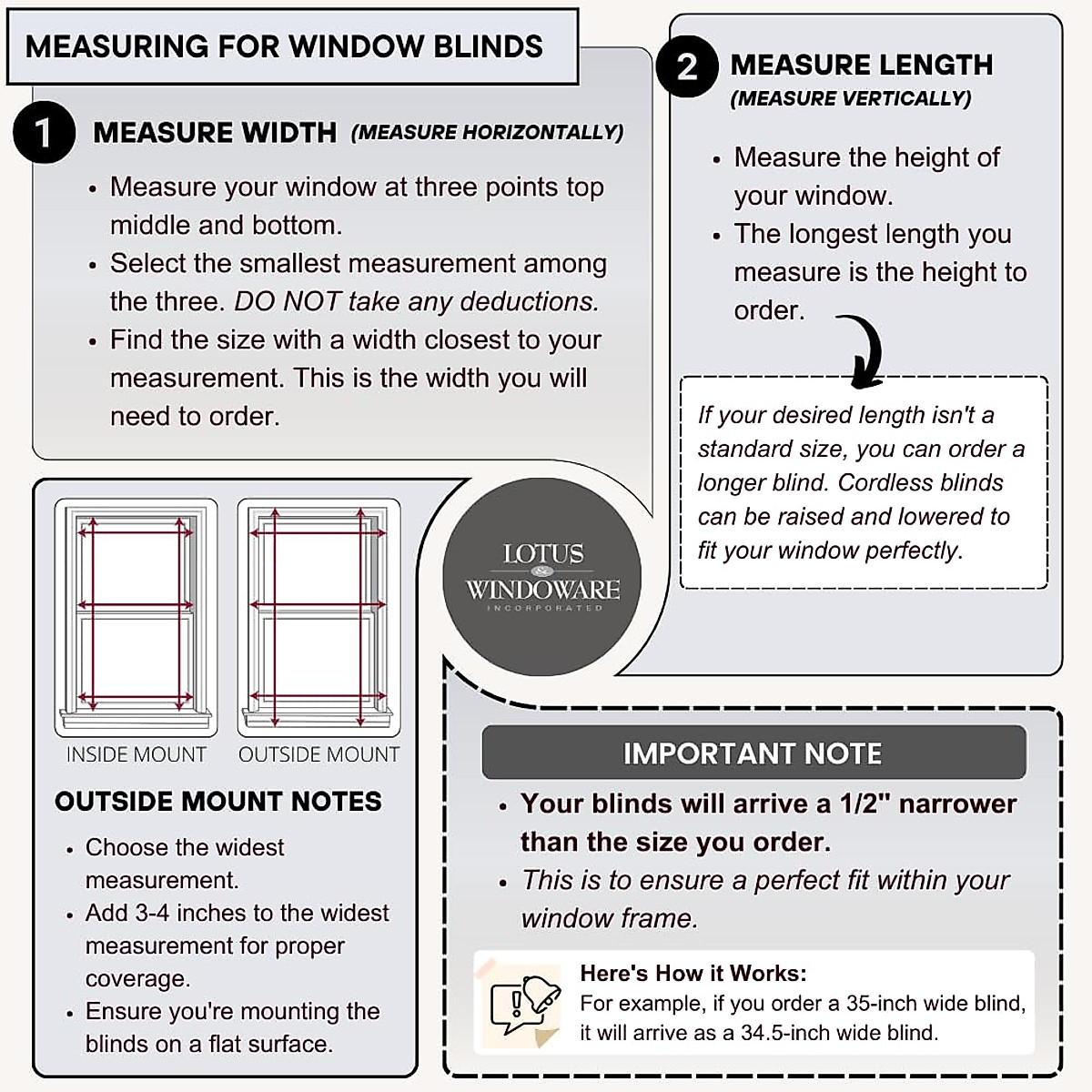 LOTUS & WINDOWARE Cordless 2-inchFaux Wood Blind 11" Wide x 72" Long,(Soft White-Antique White),Smooth, Room Darkening, Horizontal Blinds for Living Room, Bedroom, Interior Door Windows