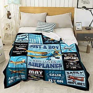 MYSTCOVER Airplane Blanket for Kids Adults Just A Boy Who Loves Planes Blanket Warm Plush Fleece Planes Throw for Bed Sofa Office Decor Boy Birthday Gifts Ideas 50"x60"-M